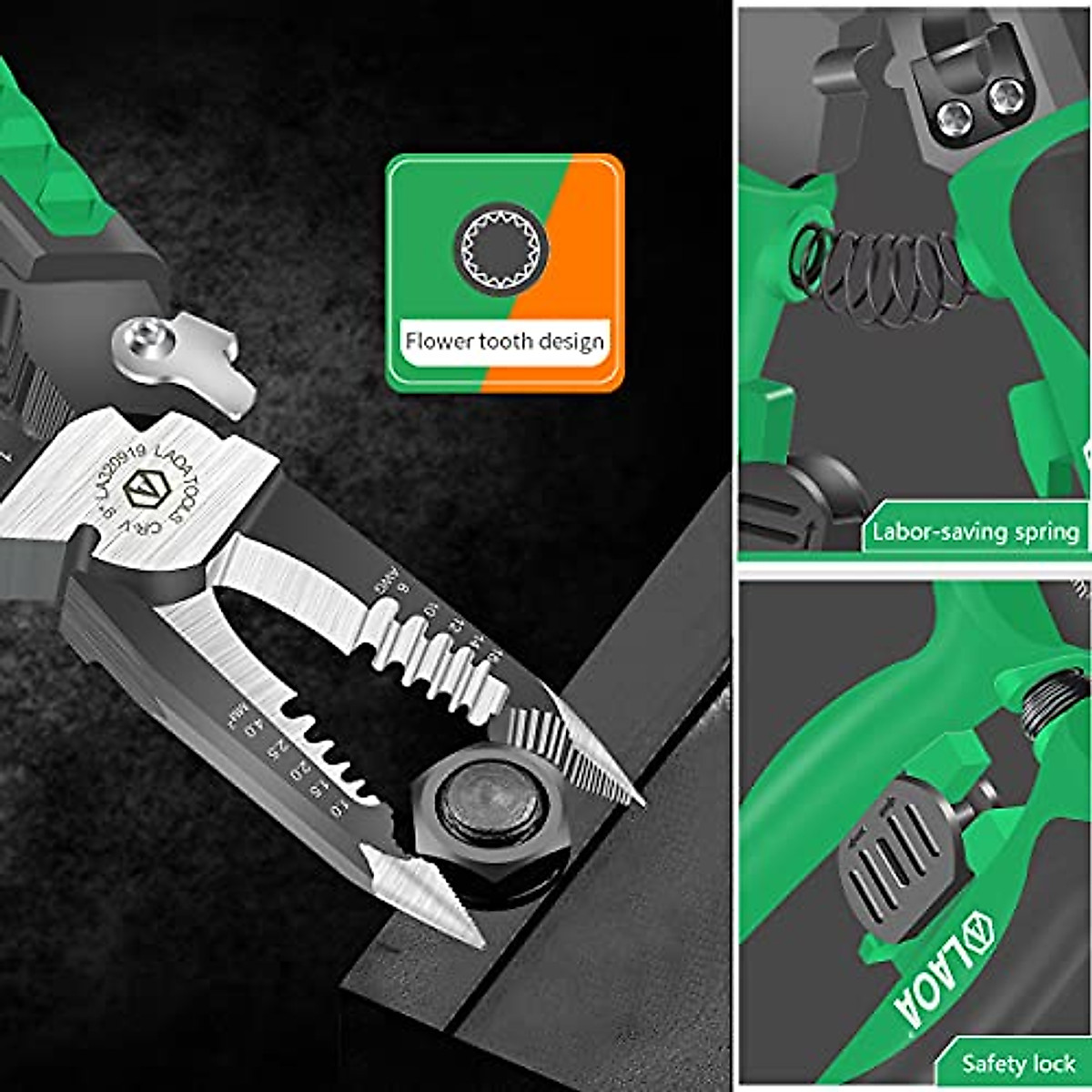 LAOA Needle Nose Pliers Electrician Pliers Wire Stripper Wire Stripper Tool,9-in-1 Multifunctional for Clamping,Tightening Screws,Stripping Wires,Cutting Cables,Iron Wires with 1pc Spring