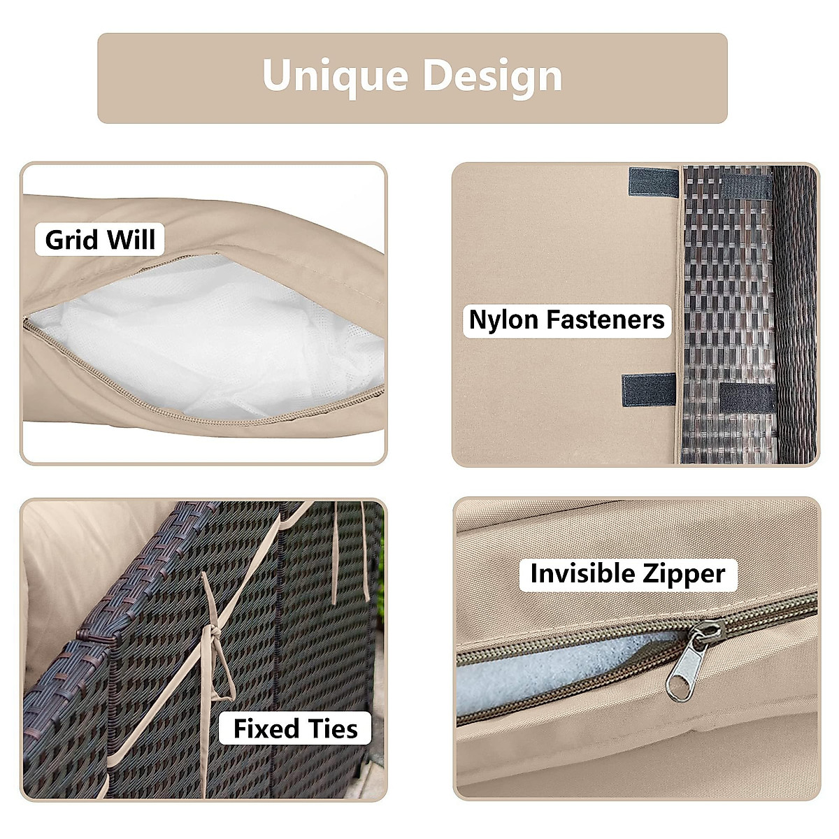 Kimunuk Outdoor Furniture Replacement Cushions, 5" Foam Foam High-Density, Fits 6-seat Sectional Rattan Conversation Set, 14 Piece Patio Water-Resistant Replacement Sofa Cushions, Liner&Cover