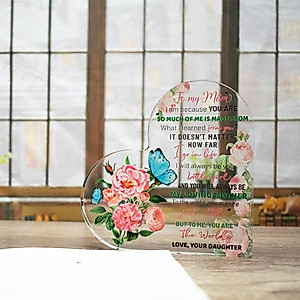Mothers Day Gifts for Mom from Daughter, Mom Birthday Gift Ideas, Grateful Gift for Mother Butterfly Flower Desk Decor Acrylic Heart Sign Appreciation Gifts for Mom