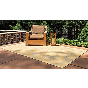 Unique Loom Outdoor Botanical Collection Area Rug - Medallion (4' 1" x 6' 1" Rectangle, Yellow/ Beige)