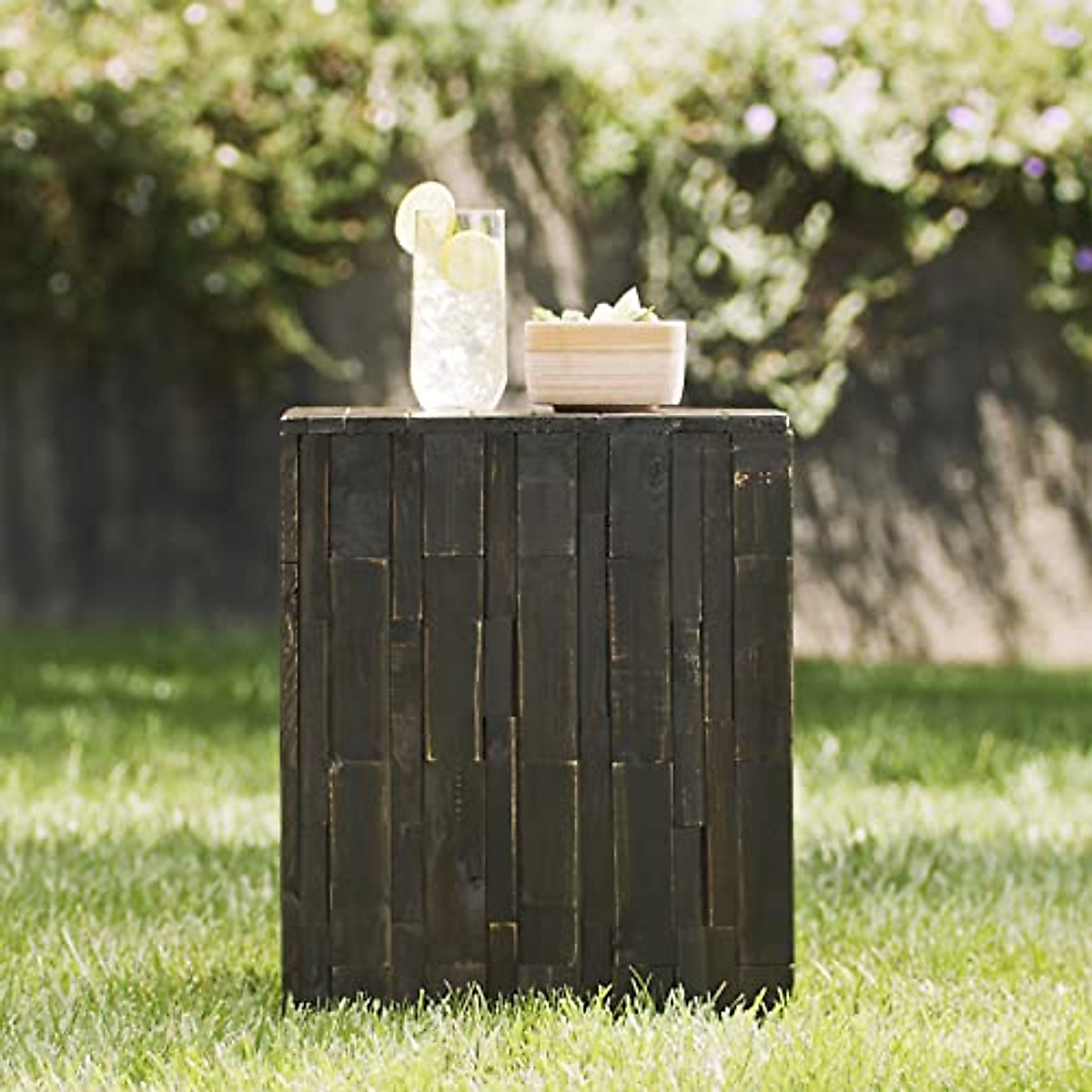 Amazon Aware FSC Certified Indoor/Outdoor Recycled Square Wood Stool and Plant Stand, Cocoa Wash Brown