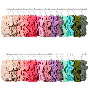 Ferraycle Wall Hanging Bow Holder with Hooks Hair Bow Holder Organizer for Girls Hanger Headband Storage Organizer Include Metal Bow Hanger 16-23.6 Inch Rods Wall Hooks(White,46 Pcs)