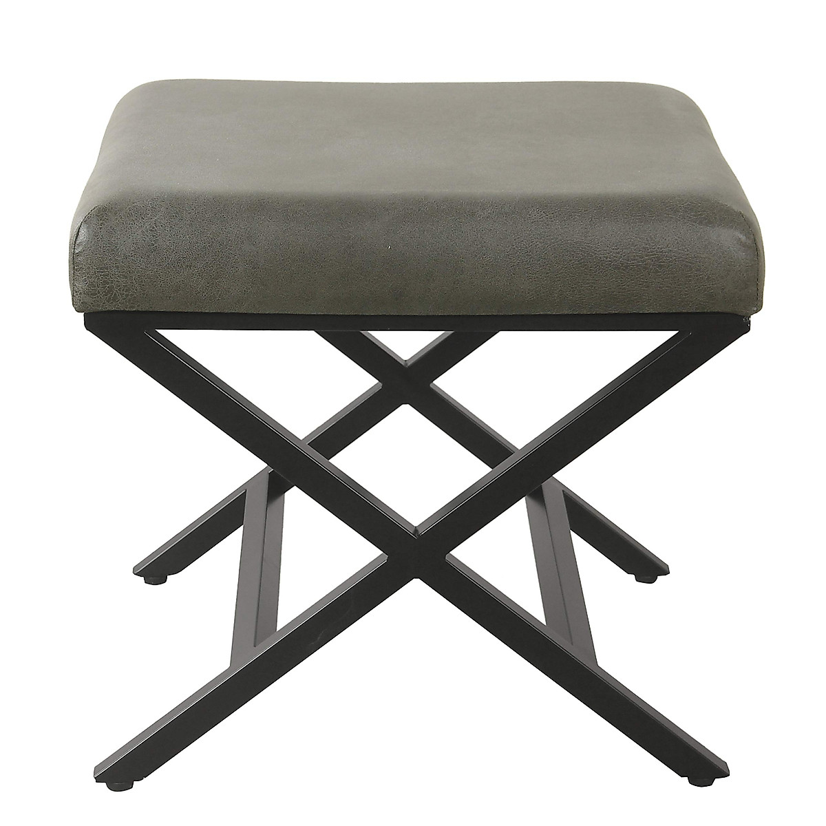 Homepop Home Decor | Modern Square Ottoman with Metal X Base | Ottoman for Living Room & Bedroom | Decorative Home Furniture (Gray Faux Leather) Small