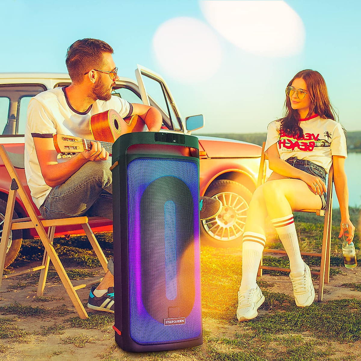 Portable Karaoke Speaker Karaoke Machine System 200 Watt Peak Power Bluetooth for Adults Kids PA Stereo with Dual 6.5" Woofer, DJ Lights, 2 Wireless Mics, LCD Screen, Recording/MP3/USB/TF