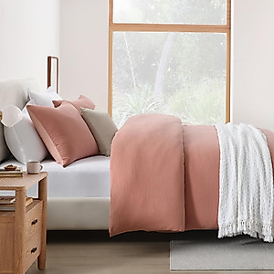 PERHOM Muslin Duvet Cover King, 100% Washed Cotton Duvet Cover Set, Ultra Soft Comforter Cover Linen Like, 3 Pieces Minimalist Gauze Duvet Cover with 2 Pillow Shams, 90"x104", Dusty Red