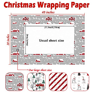 Cuitpan White Christmas Wrapping Paper Bundle for Kids Adults - Reindeer, Stripes, Woodlands, Snowflake, Red Truck Winter Scene Designs - 28 x 40 Inches, 6 Jumbo Sheets, Recycled