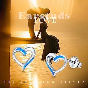 AOVEAO Heart Opal Earrings 925 Sterling Sliver Heart Stud Earrings Opal Earrings Hypoallergenic Opal Heart Jewelry Gifts for Women Girls