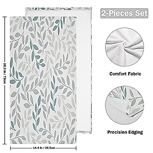 Gray and Blue Leaves Branches Hand Towels Bathroom Bath Towel Set of 2 Soft Absorbent Washcloths Thin Guest Face Towels Decorative for Beach Gym Hotel Yoga Home Decor Kitchen Dish Towel 15x30 Inch