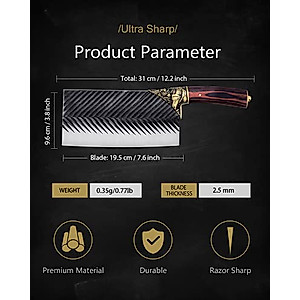 TIVOLI Chopping Knife 7.6-inch Chinese Cleaver Kitchen Knife Professional Chef Knife Japan VG10 High Carbon Steel Full Tang Butcher Cleaver Knife Vegetable Meat Cutting for Home Kitchen Restaurant