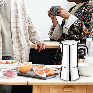 FOSKU Stovetop Espresso Maker, Stainless Steel Moka Pot, Italian Style Coffee Maker, Espresso Pot For 6 Cups, 300ml (Silver)