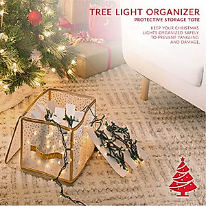 Simplify Holiday Light Organizer Box | Holds 500 Lights | Christmas Storage | Tree String Lights | 5 Divider Reels | Collapsible | Ultra Zip | Gold