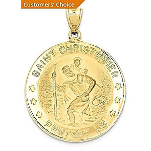 IceCarats 14K Yellow Gold Saint Christopher Medal Patron of Travelers Athletes Protection Necklace Christian Religious Pendant Faith Charm 35mm x 25mm Only
