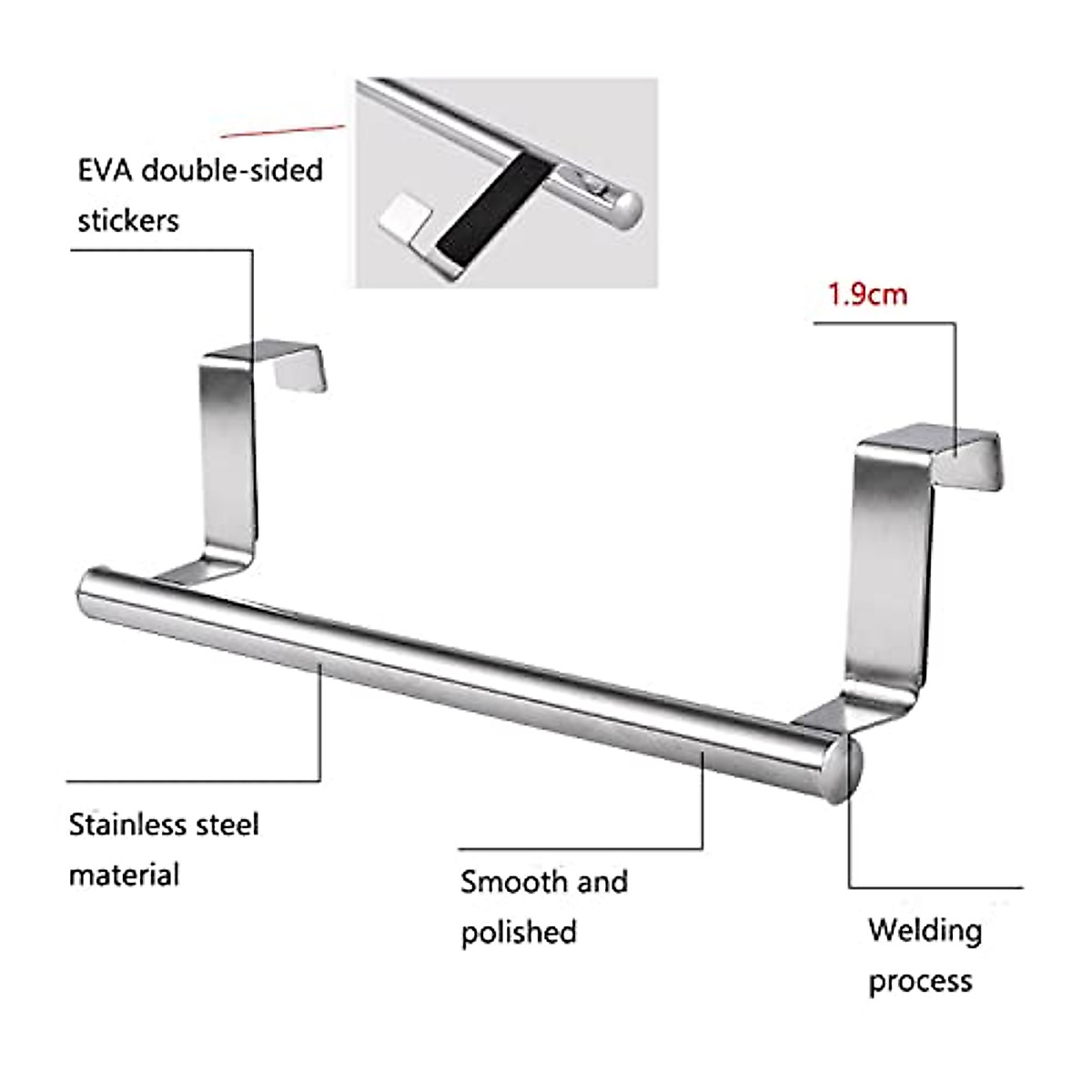 Stainless Steel Kitchen Towel Holder, Cupboard Door Towel Rack Bar Holders for Kitchen Cabinet Towel Rag Rack Over Door Towel Bar Hanger, Silver (9 inch)