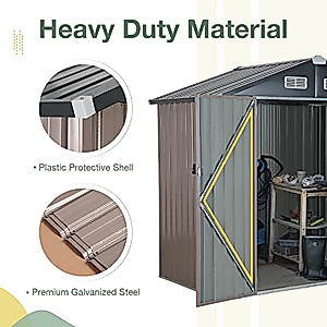OC Orange-Casual 10 x 8 FT Outdoor Storage Shed, Metal Garden Tool Shed, Outside Sheds & Outdoor Storage Galvanized Steel with Lockable Door for Backyard, Patio, Lawn, Brown