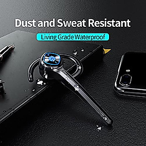 IHAO Wireless Bluetooth Earpiece Headphone Dual Noise Cancelling Mic Painless Open-Ear Handsfree Headset Stereo Sound Left/Right Changeable Earhook Earphones for Driving/Business/Gym