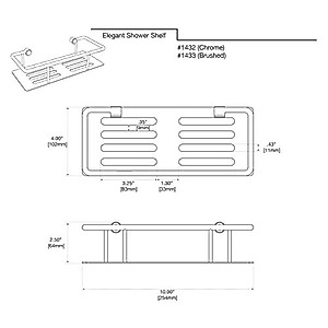 Gatco 1433 Elegant Shower Shelf, 10", Brushed