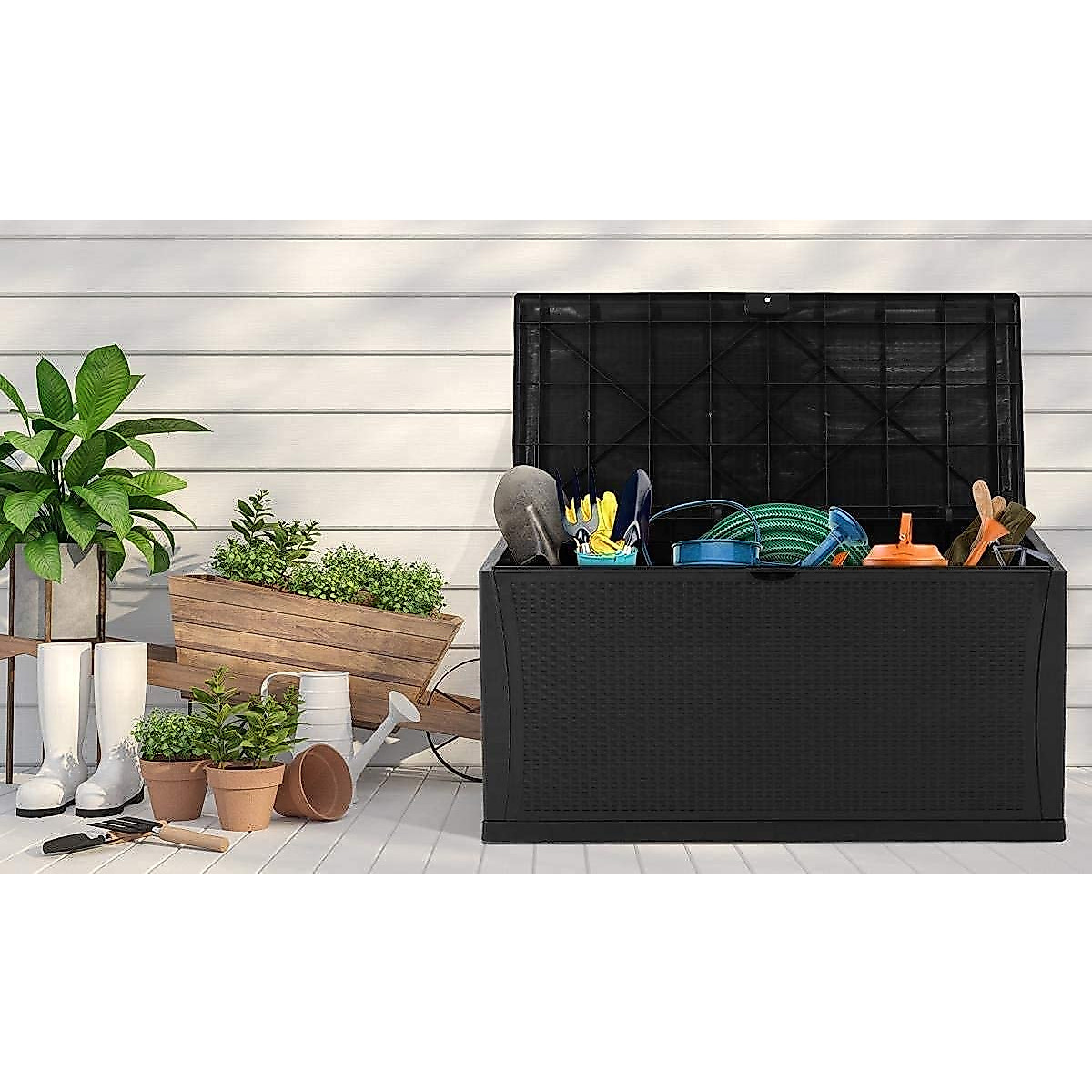 Omelaza 120 Gallon Outdoor Large Deck Storage Box, Patio Resin Deck Storage Container, Store Cushion Toys and Sundry Thing(Black)