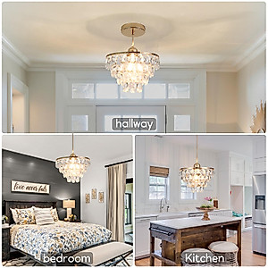 Luupyia Rose Gold Crystal Pendant Light Mini Crystal Chandelier, 47.24 Inch Height Adjustable, Modern Chandelier Unique Hanging Light Fixtures for Hallway Bedrooom Foyer E26