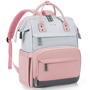 LOVEVOOK Laptop Backpack for Women, 17 Inch Work Business Backpacks Purse with USB Port, Large Capacity Teacher Doctor Nurse Bag College Backbag, Waterproof Casual Daypack for Travel,Grey-Pink