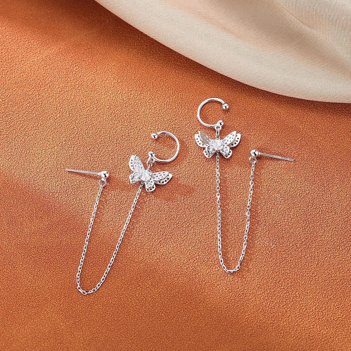 SLUYNZ 925 Sterling Silver Elegant Butterfly Cuff Earrings Chain for Women Butterfly Earrings Crawler Earrings Wrap (A-Silver)
