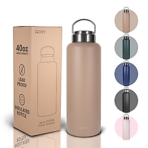 WOKY TICERA 40oz Titanium Ceramic Coated Tumbler - Stainless Steel Vacuum Insulated Water Bottle, Leak-Proof, Hook Handle Lid - Ideal for Gym, Travel, and Everyday Use (Mocha)