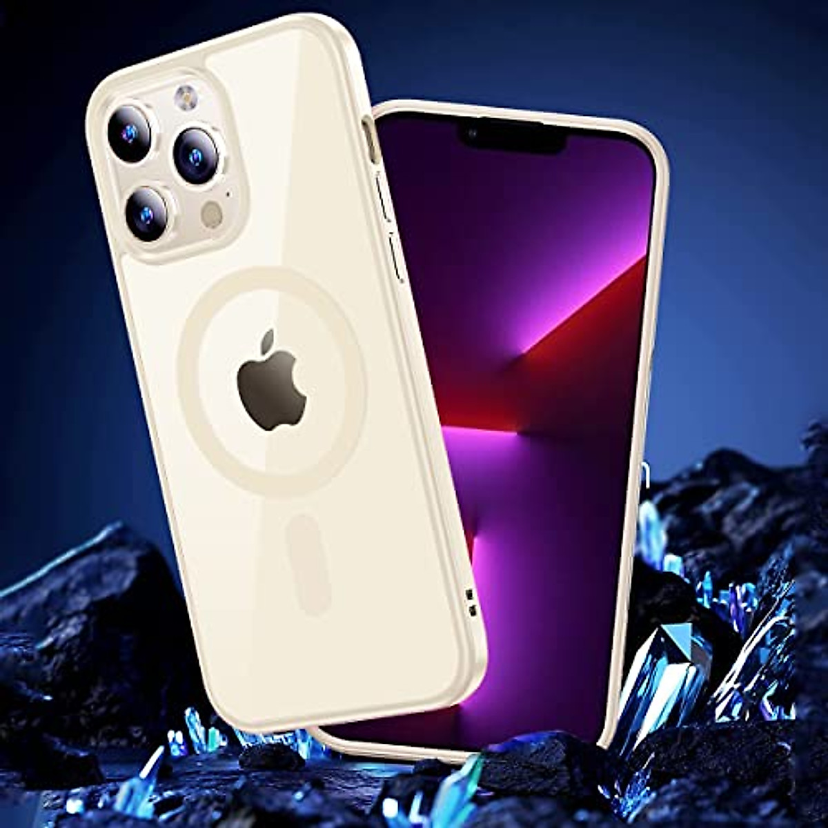 Casexcite Clear Magnetic for iPhone 13 Pro Max Phone Case MagSafe Compatible - Military Grade Protection - Transparent Back - 2X Lens Protector, Anti-Fingerprint, Anti-Scratch (Light Beige)