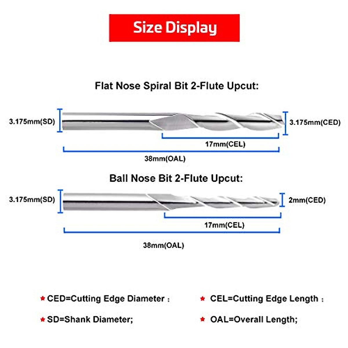 40Pcs End Mills CNC Router Bits Set 1/8" Shank, Mcwdoit CNC Machine Cutting Milling Tool Engraving Cutter Including Flat Nose/Ball Nose End Mill, Nano Blue Coat/Titanium Coat 2 Flute CNC Router Bits