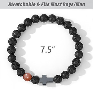 THEMEROL Easter Basket Stuffers Teen Boy Gifts Kids Cross Bracelet for Men Confirmation Black Beaded Christian Teenage 13 Year Old Boy Gifts Ideas Birthday Christmas Day Stocking Valentines