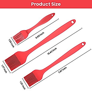 Silicone Pastry Brush, 3 Pcs Silicone Brushes, Basting Brush for Cooking, Pastry Brush for Baking, BBQ, Grilling, Heat Resistant, Dishwasher Safe (Red)