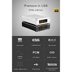 Topping D10s Mini USB DAC CSS XMOS XU208 ES9038Q2M OPA2134 Audio Amplifier Decoder Black