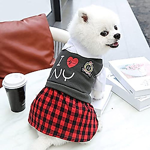 HonpraD Pet Sweatshirt for Small Dogs Male Spring Summer Plaid Printed Dress College Style Red Plaid Dress Pet Clothes for Small Medium Large Dogs Clothes for Medium Dogs Girl