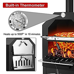 EDOSTORY Outdoor Pizza Oven, Wood Fired Pizza Oven for Outside, Patio Pizza Maker with Pizza Stone, Pizza Peel, Grill Rack, and Waterproof Cover for Backyard Camping