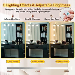 usikey 47.2" Large Vanity Desk with 10 Lights Bulbs & Full-Length Mirror, 70.9" High, Makeup Vanity with Lights and 5 Drawers, Vanity Table Set with Mirror Cabinet and 8 Storage Shelves, Black