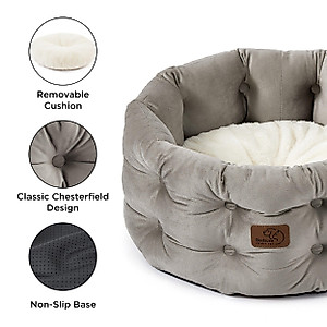 Bedsure Round Cat Beds for Indoor Cats, Washable Small Dog Bed for Puppy and Kitten with Classic Chesterfield Style, 20x20x9inches, Ash Grey