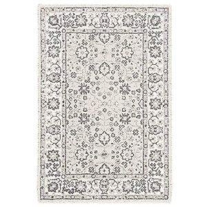 SAFAVIEH Restoration Vintage Collection Accent Rug - 2' x 3', Ivory & Silver, Handmade Distressed Wool & Viscose, Ideal for High Traffic Areas in Entryway, Living Room, Bedroom (RVT401G)
