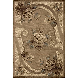 Superior Indoor Area Rug, Jute Backing, Plush Modern Farmhouse Rug for Entryway, Living Room, Kitchen Floors, Bedroom, Office Floor Cover, Soft Floral Scroll Rugs, Rinceau Collection, 5' x 8', Taupe