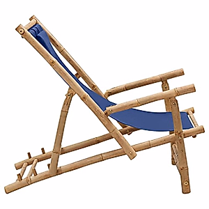Youuihom Deck Chair Camping Chair Patio Lounge Chair Beach Chairs Garden Chair Bamboo and Canvas Navy Blue Suitable for Balcony, Garden, Patio, Beach, Lawn