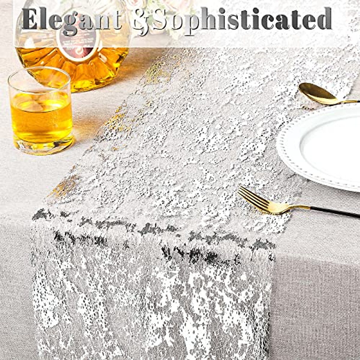 Metallic Table Runner Mesh Table Runners 11 Inch x 50 Feet Table Centerpieces for Party Bridal Party Decorations Wedding Table Decorations Thin Bridal Shower (Silver, 1 Pieces)