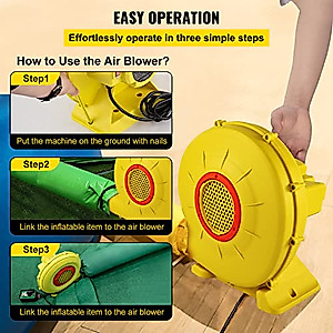 VEVOR Air Blower, 450W 0.6HP Inflatable Blower, Portable and Powerful Bounce House Blower, 1750Pa Commercial Air Blower Pump Fan, Used for Inflatable Bouncy Castle and Jump Slides, Yellow