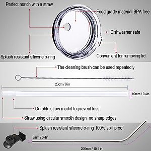 SOEOR Spill Proof Lid With Straws For 20 oz YETI Rambler, Tumbler, Ozark Trail Cup And Other Brands Vacuum Insulation Stainless Steel Tumblers 20oz