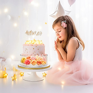 2PCS Acrylic Fillable Cake Stand Cake Riser Cake Tier, Round Cylinder Display Riser Display Box, Decorative Centerpiece for Wedding Birthday Party (10" Dx4 H inch, 6" Dx4 H inch, 2M LED Lights)