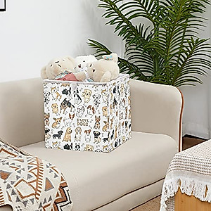 Foldable Fabric Storage Cube Bins Kids Animal Dog Puppies Toys Clothes Storage Box Bin Basket for Nursery, Playroom, Closet 11 x 11 x 11 Inch