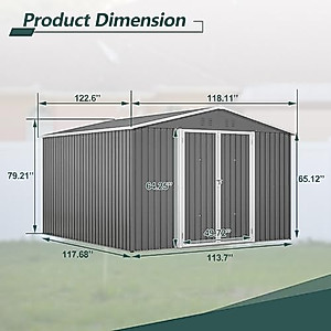 Goohome 10 x 10 FT Outdoor Storage Shed, Metal Shed w/Door & Lock & Air Vent, Water-Resistance & UV-Resistance Metal Sheds & Outdoor Storage House for Patio Garden