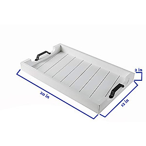 Bamboo Land- Large Wooden Serving Tray, 20”X12’’, White, Bamboo Tray, Bamboo Serving Tray, Wooden Trays for Food, Bed Tray Decor, Drink Tray, Serving Tray Wood, Wooden Tray with Handles