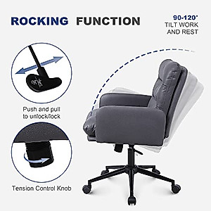 Youhauchair Adjustable Home Office Chair, Modern Mid Back Computer Desk Chair with Wheels, Ergonomic Upholstered Swivel Chair, Grey