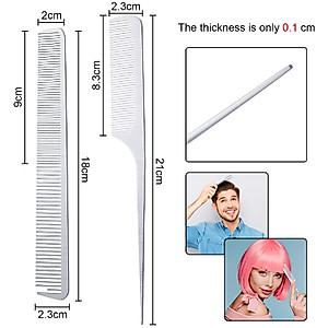 Boao 2 Pieces Metal Tail Combs Stainless Steel Fine Cutting Comb for Hair Styling Cutting(Silver)
