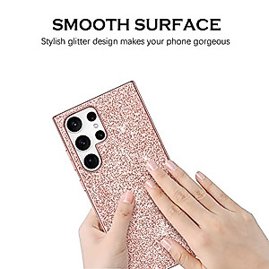YINLAI Case for Samsung Galaxy S23 Ultra Case, 6.8 Inch Glitter Bling Sparkly Shiny Slim Women Girls Hybrid Soft Smooth Shockproof Protective Girly Phone Cases Cover, Rose Gold/Pink
