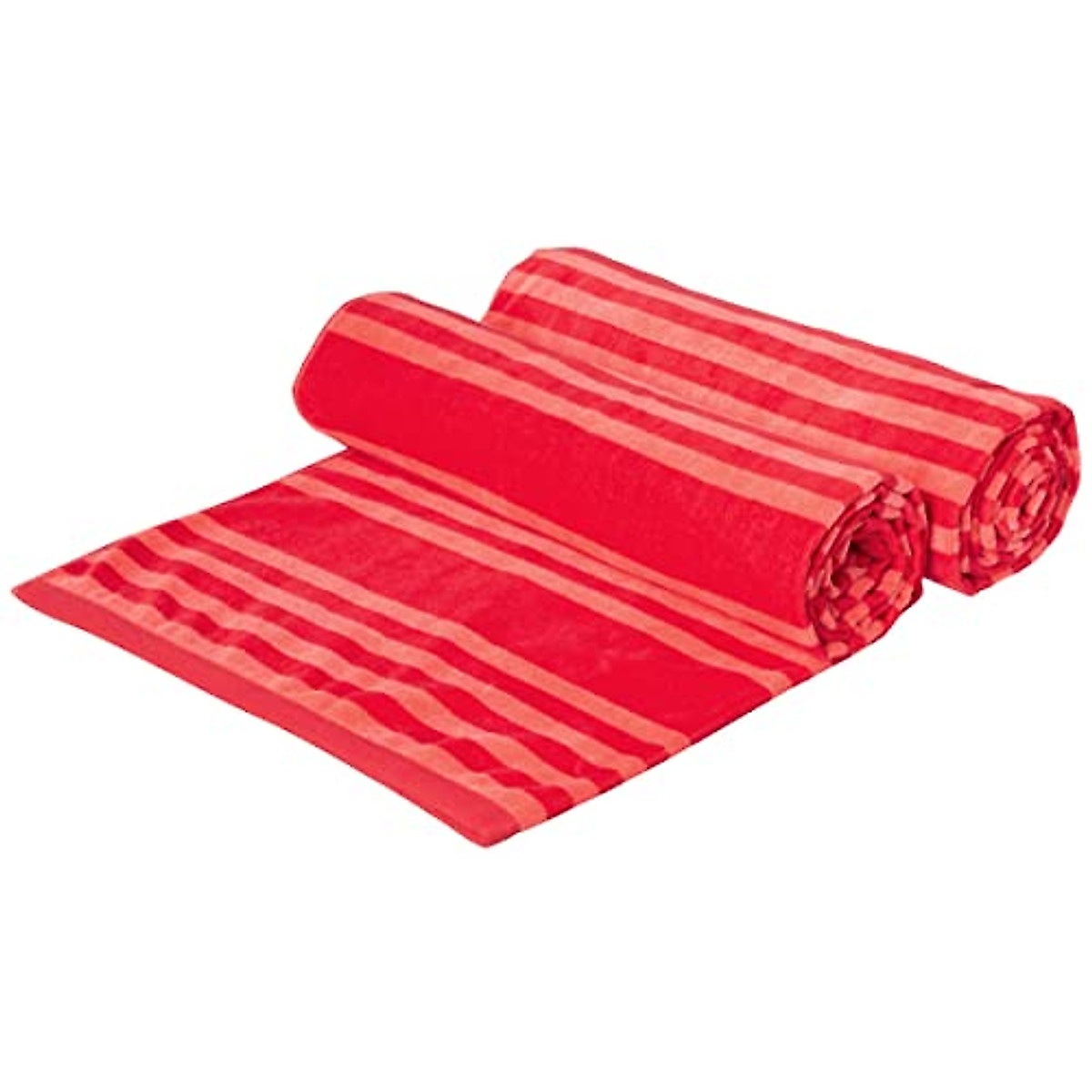Amazon Basics Oversized Premium Cotton Beach Towel - Bold Stripe - Coral/Red, 36" x 72", 2-Pack