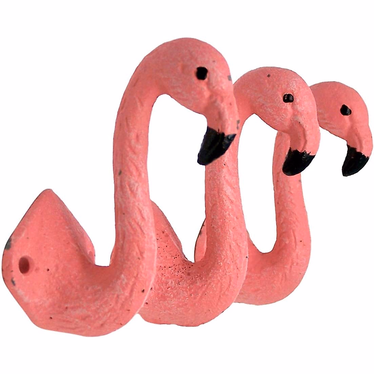 Wowser Pink Tropical Flamingo Cast Iron Wall Mount Coat Hooks, 4 Inch, Set of 3