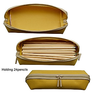 enyuwlcm Canvas Stationery Stylish Small Pencil Pouch and Slim Pencil Case with 2 Zippers 1 Pack Yellow